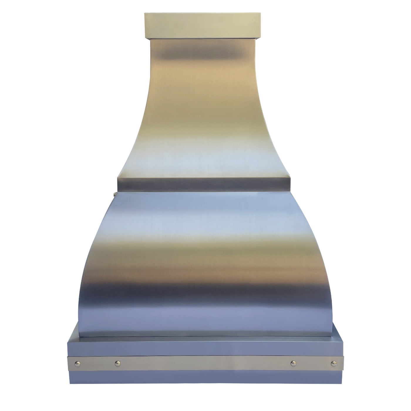 Curved Stainless Steel Range Hood with Brushed Brass Straps 36W x 27D ...