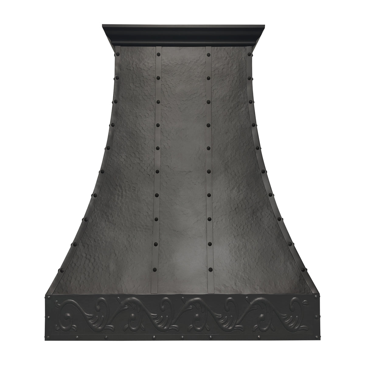 RHM Black Hammered Copper Custom Kitchen Hood with Straps & Rivets ...