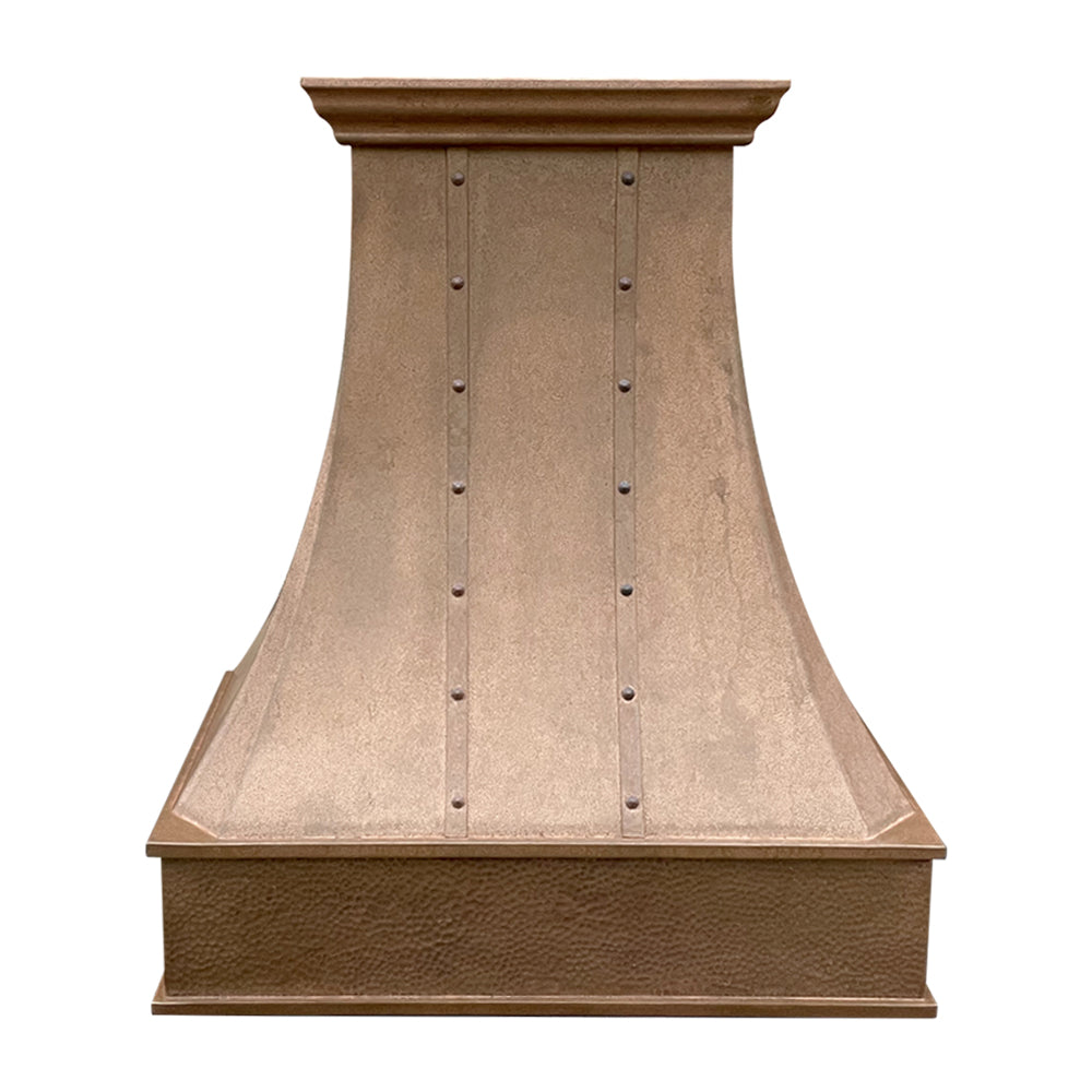 Farmhouse Custom Copper Vent Hood with Bands and Hammered Apron CT-VHT ...
