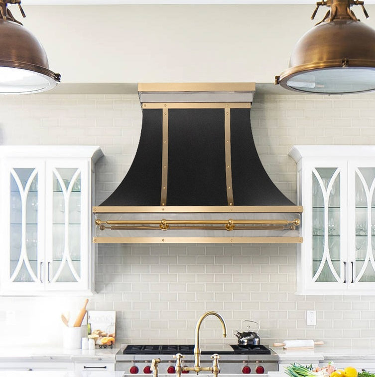 RHM Sweep Custom Stainless Steel Kitchen Hoods with Mirrored Accents S ...