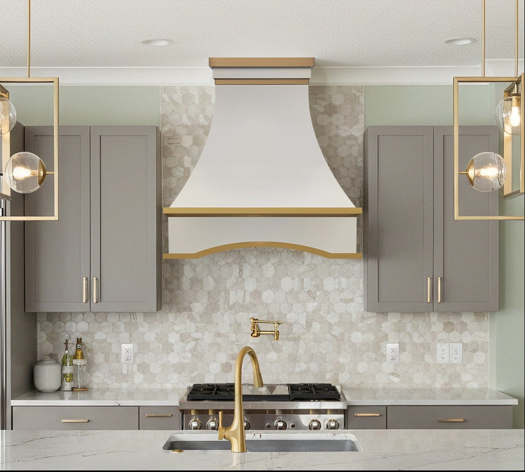 RHM Curve Stainless Range Hood Matte White in Golden Strap Arch Deisgn ...