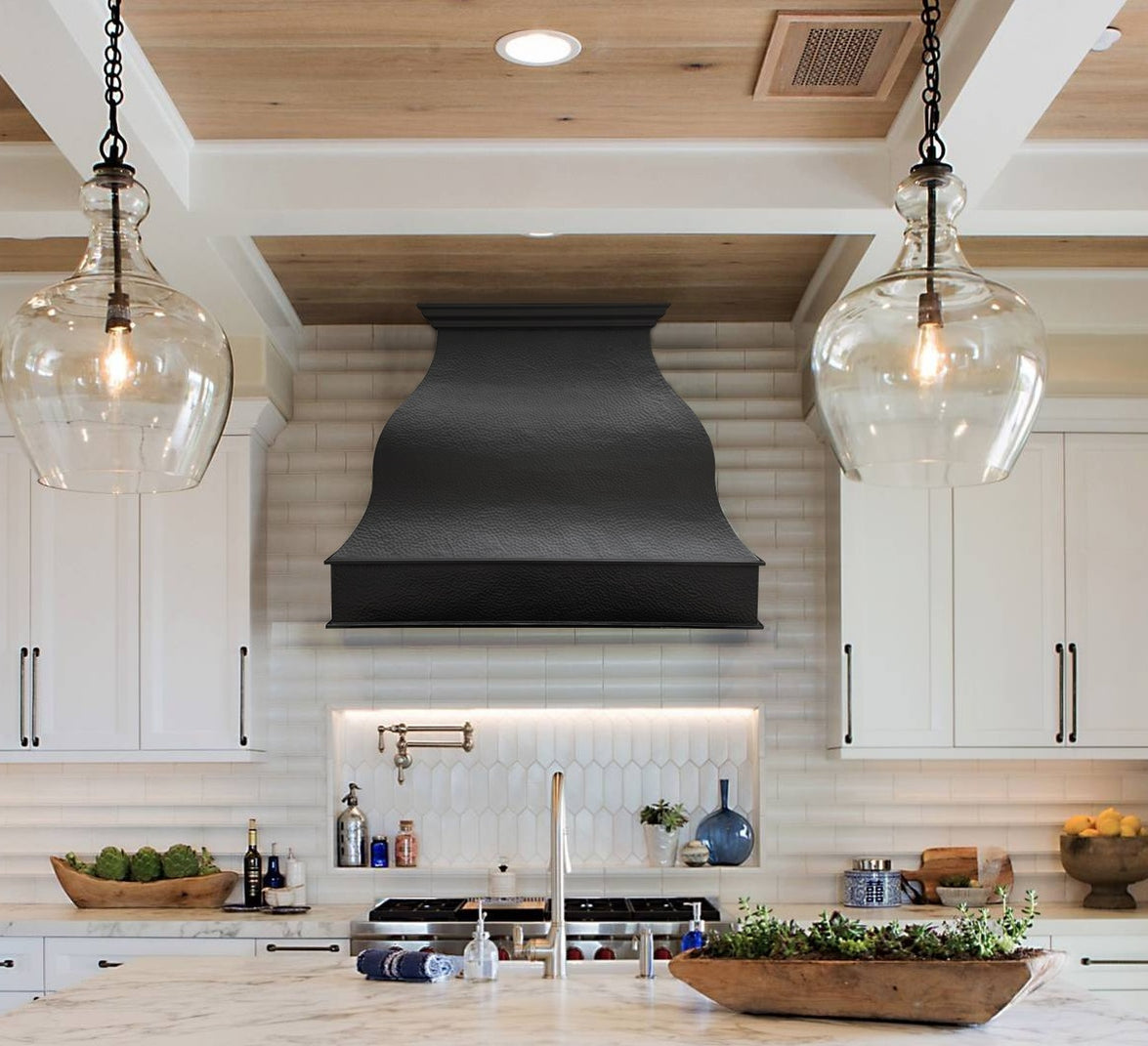 RHM S-Curved Hammered Darken Copper Kitchen Hood for Amy — Rangehoodmaster
