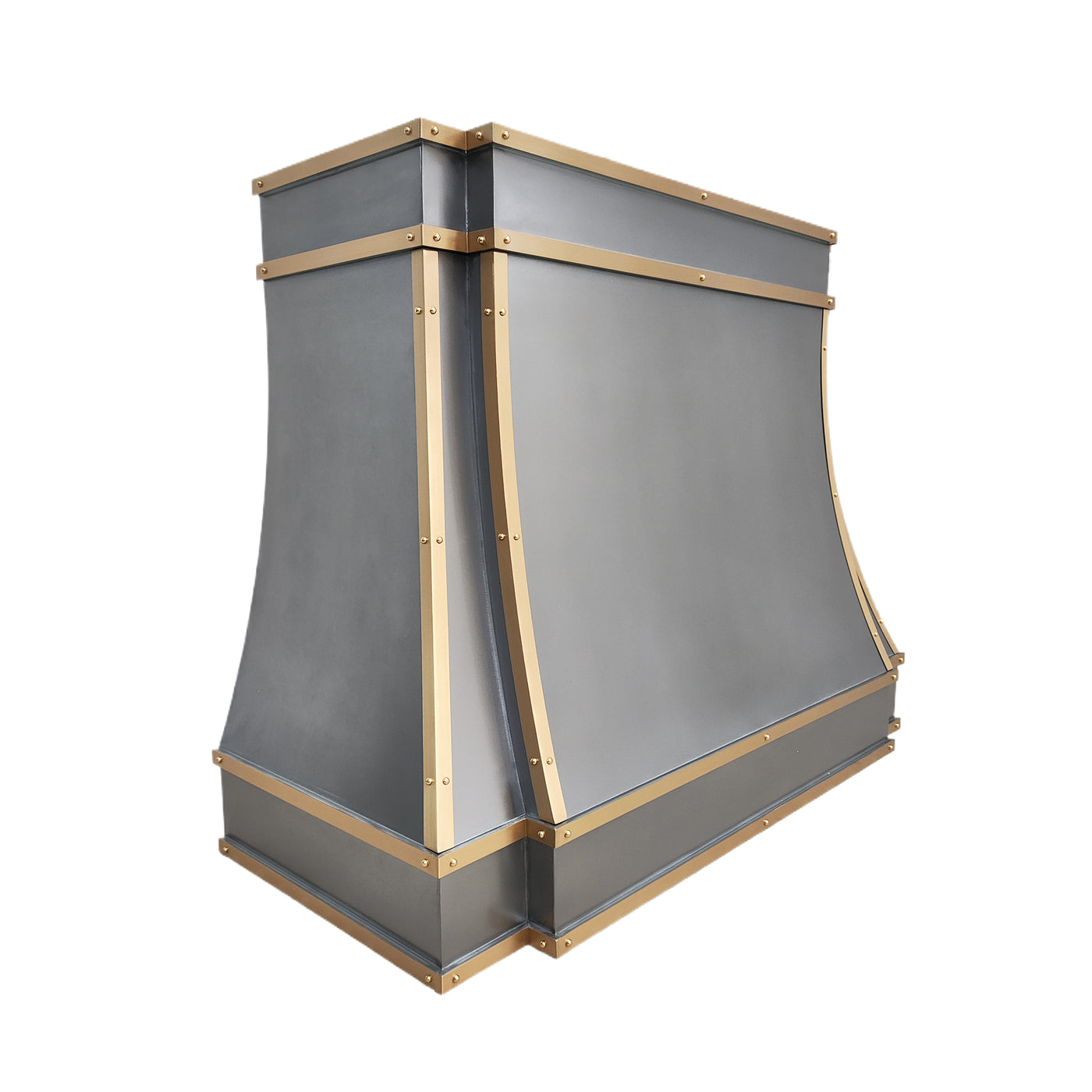RHM Sweep Custom Metal Zinc Range Hood with Brass Accent Modern Curve ...