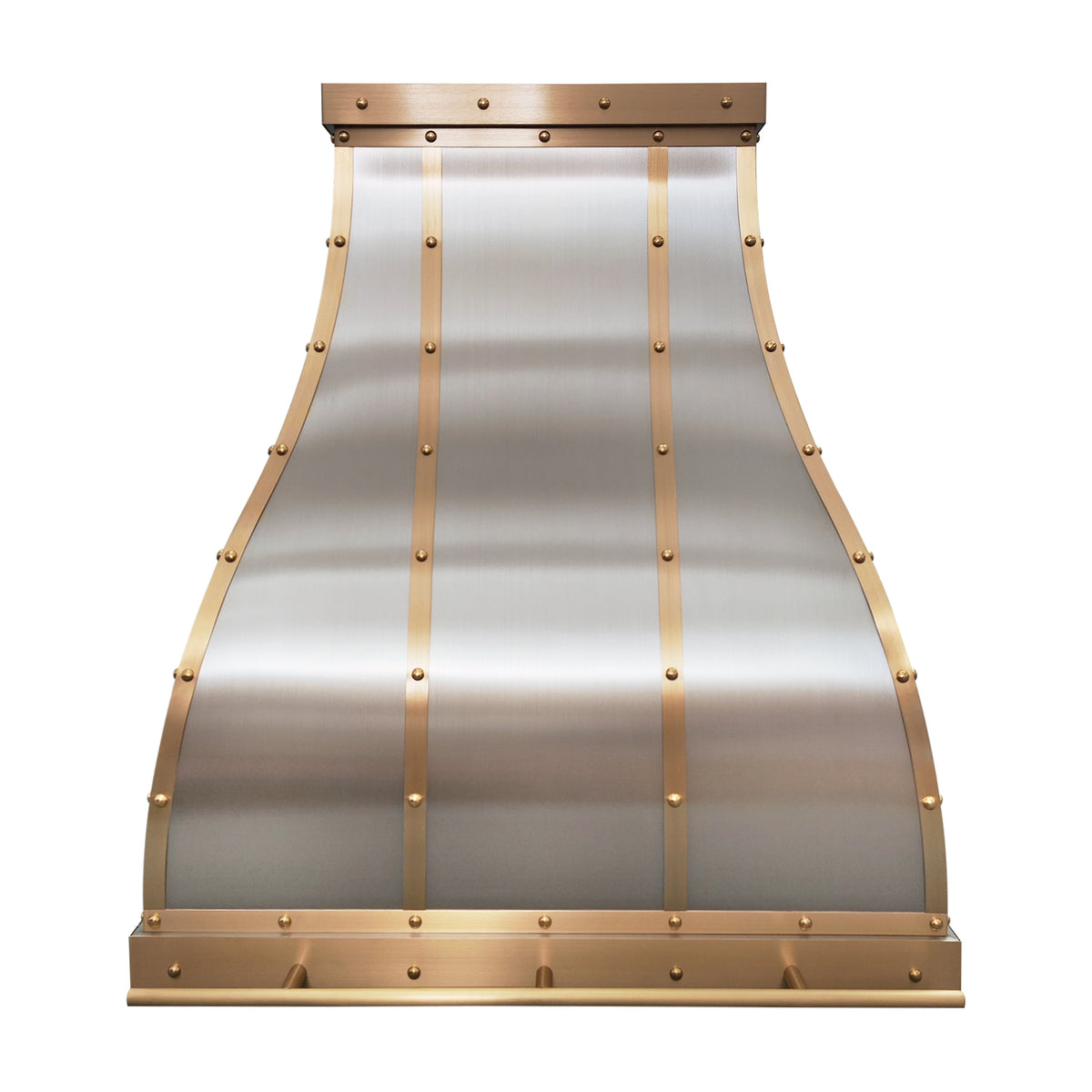 RHM Custom Stainless Steel S-Curve Range Hood with Brass Straps Rivets ...