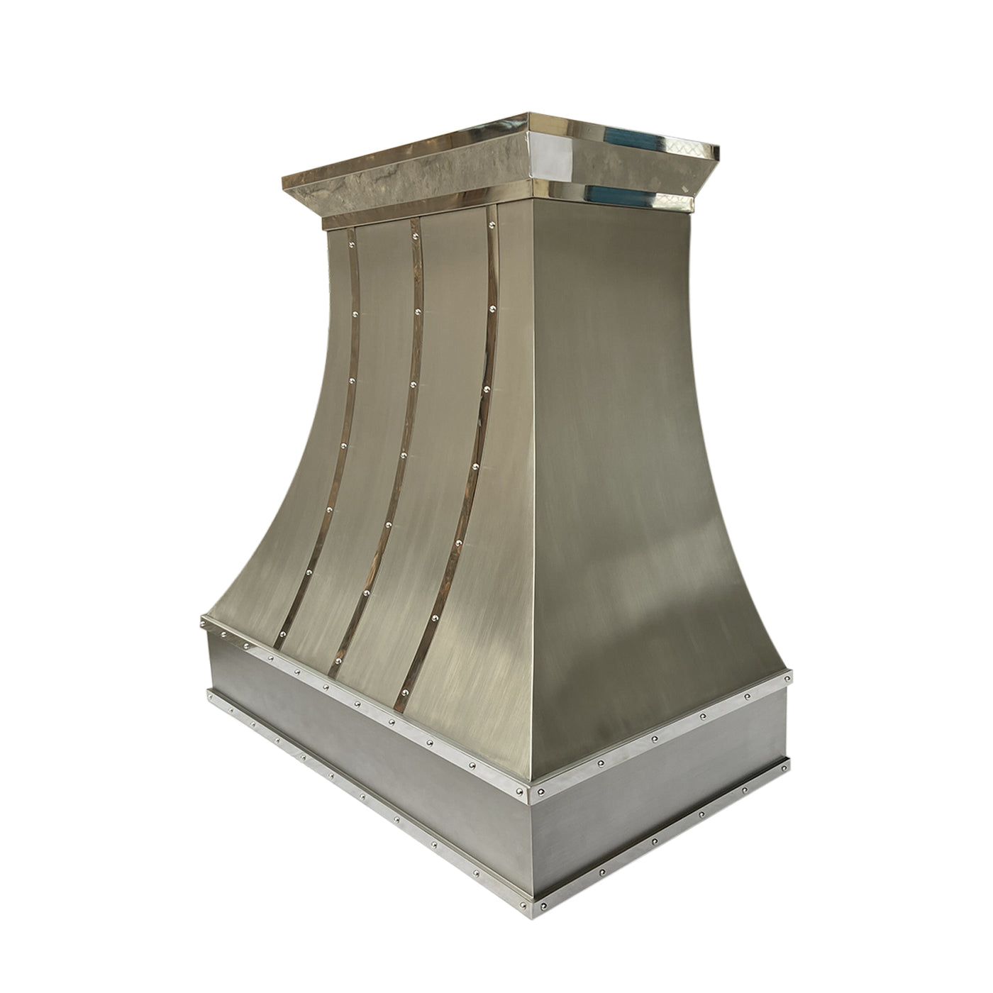 RHM Sweep Brushed Stainless Steel Custom Range Hood with Brass Bands S ...