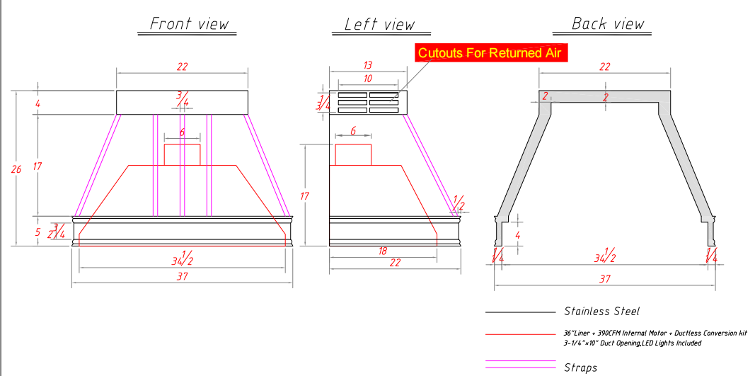 RHM Black Stainless Steel Custom Metal Vent Hoods for Brant ...