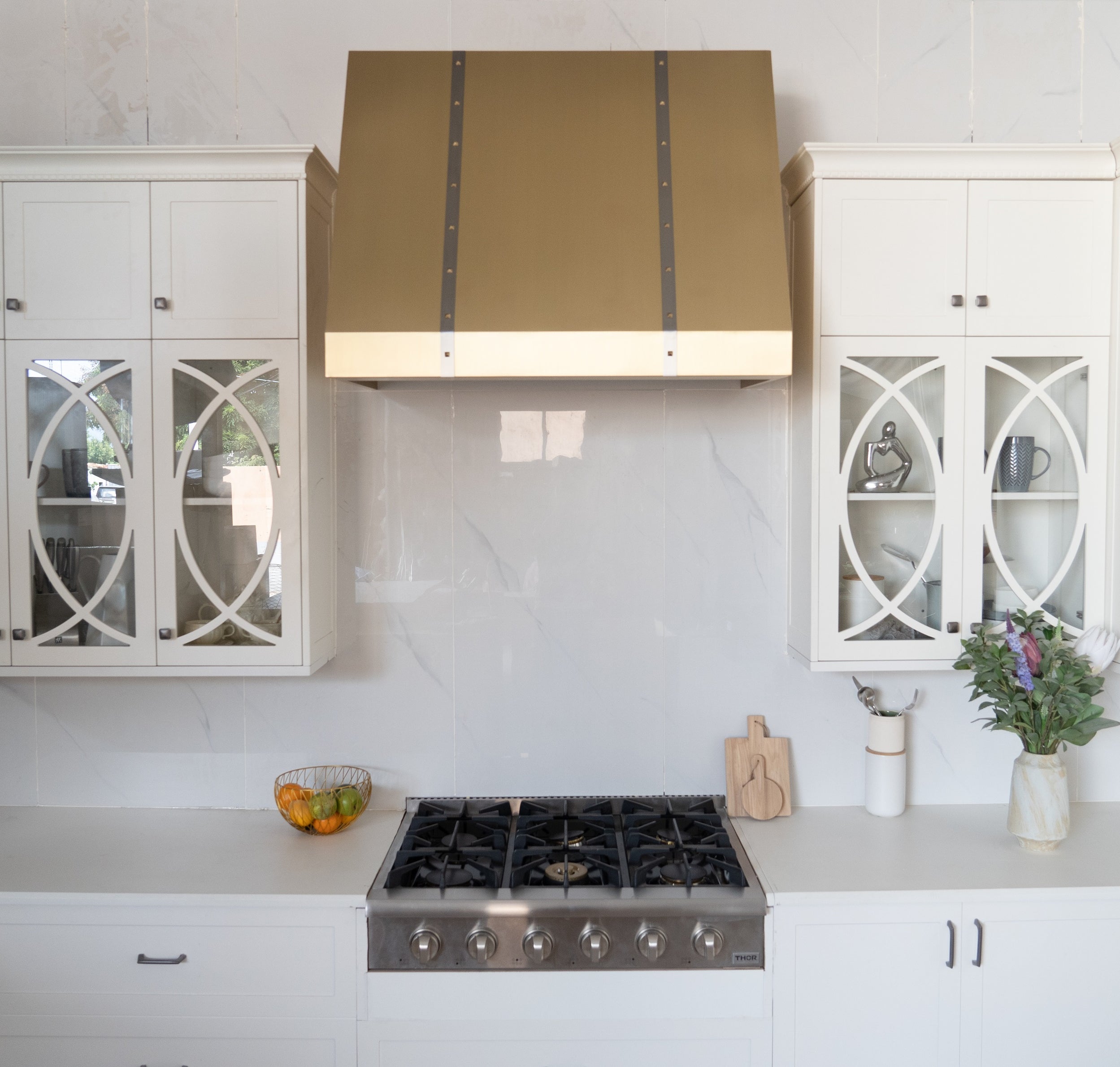 RHM Sloped Brushed Brass Custom kitchen Hoods SH11-4TRL-2 — Rangehoodmaster