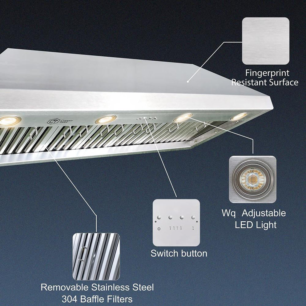 RHM Custom Stainless Steel Box Shape Range Hood with 3D Brass Bands SH ...