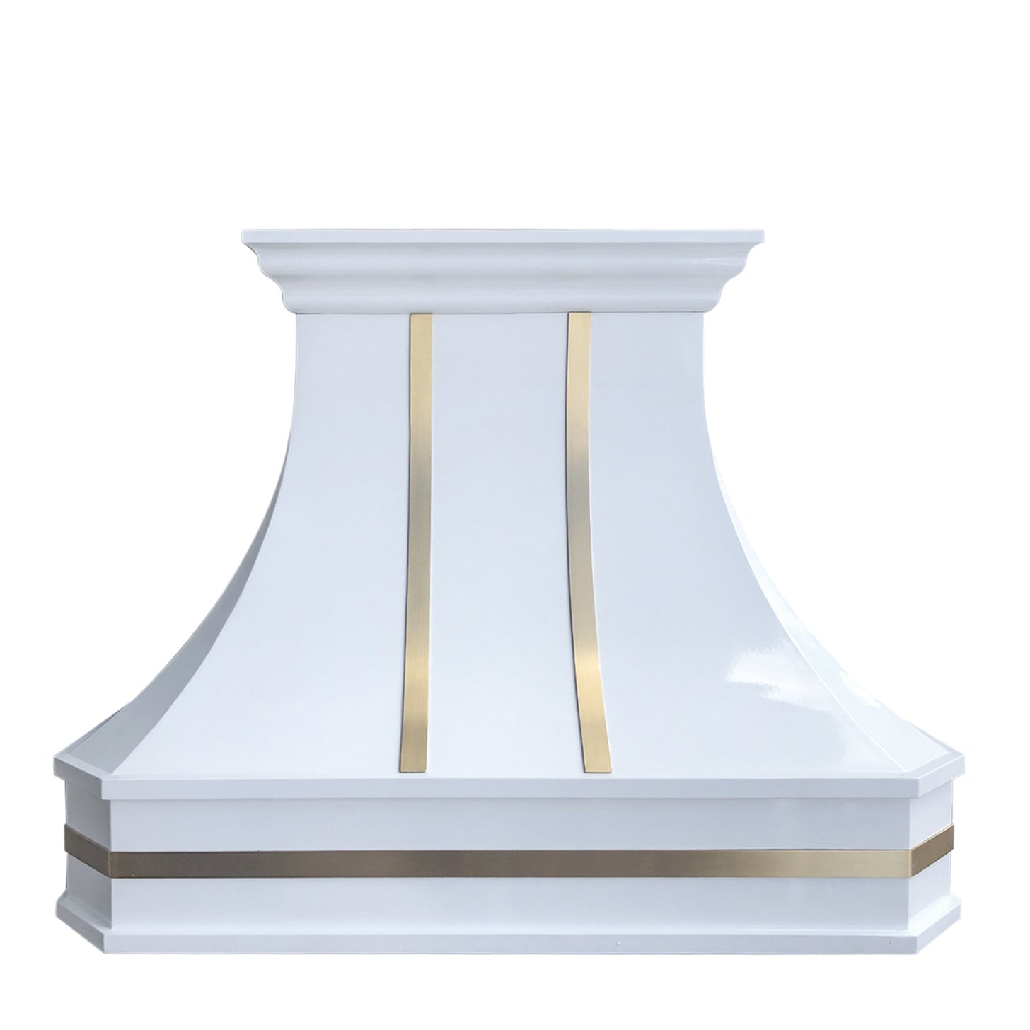 RHM Sweep White Stainless Steel Custom Range Hood with Brass Bands SH3 ...
