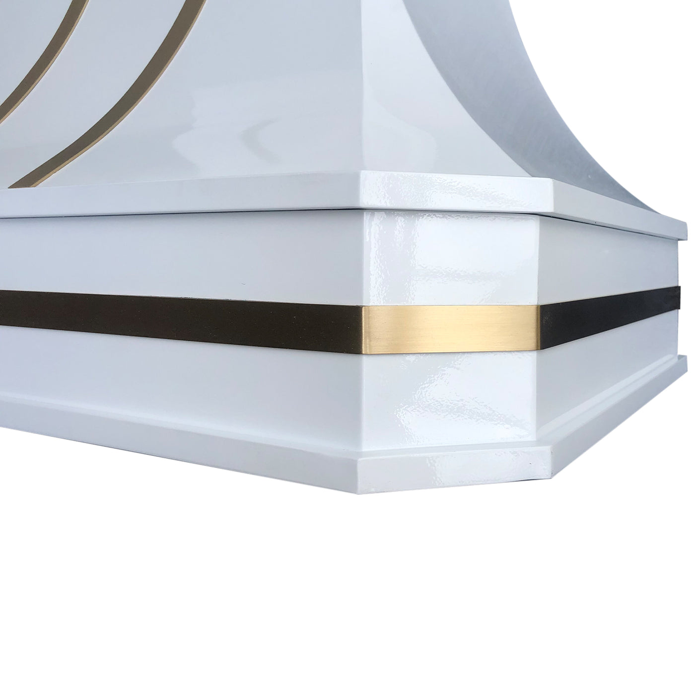 RHM Sweep White Stainless Steel Custom Range Hood with Brass Bands SH3 ...