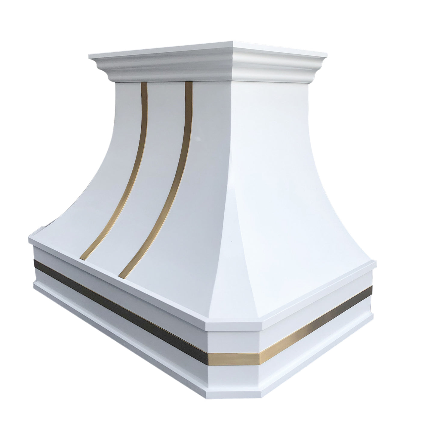 RHM Sweep White Stainless Steel Custom Range Hood with Brass Bands SH3 ...