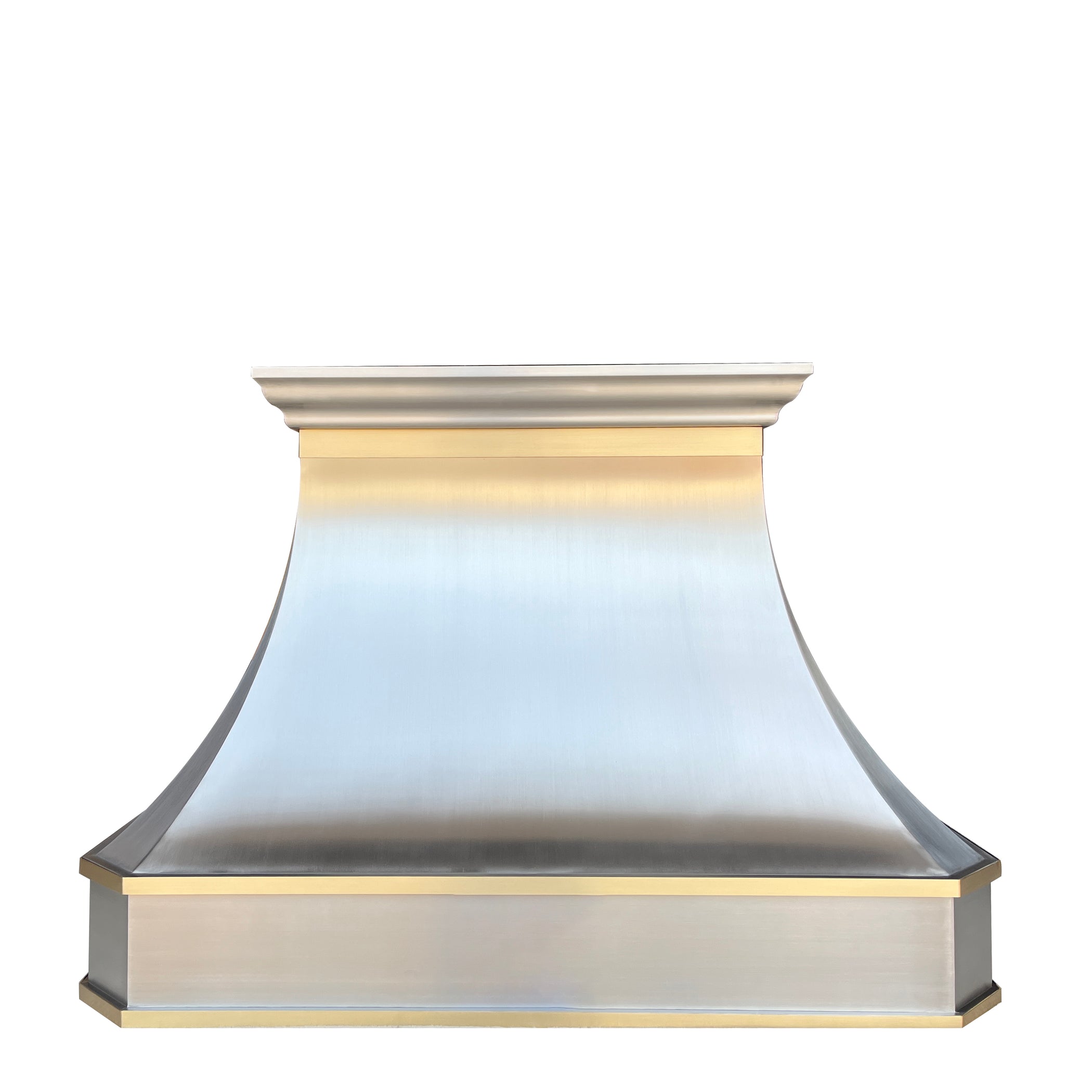 RHM Sweep Custom Stainless Range Hood with Brushed Brass Straps ...
