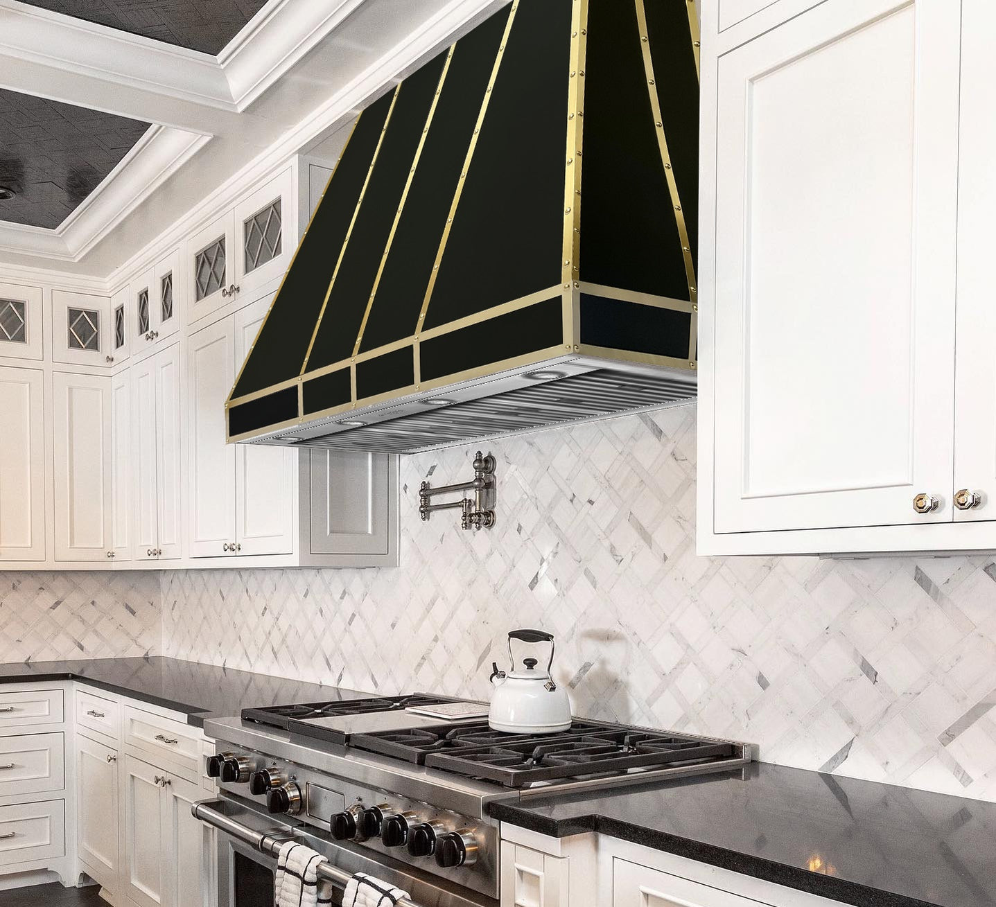 RHM Black Taper Stainless Steel Custom Kitchen Hoods with Brushed Bras ...