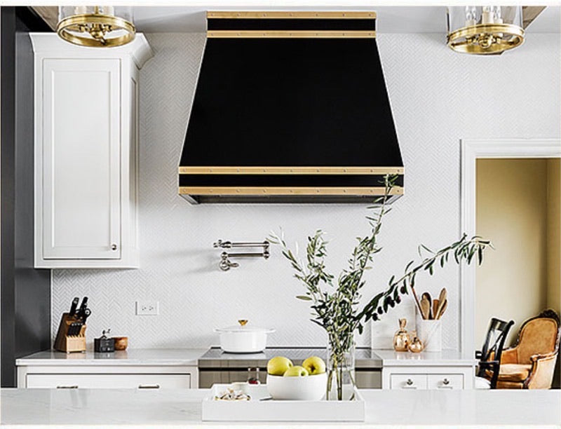 Angled Stainless Steel Custom Kitchen Hood with Brass Straps for Meaga ...
