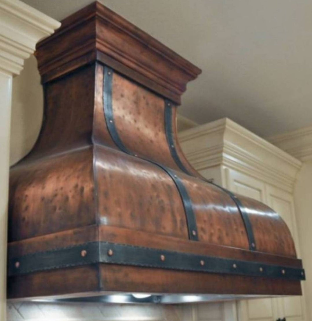 Custom Handmade Copper Range Hood with Strap — Rangehoodmaster